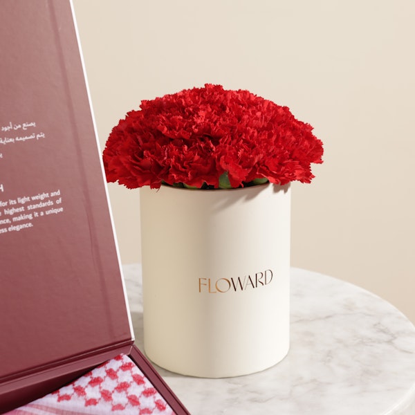 Buy and send Dar Al Hay Red Shemagh | Charming Flowers Box gift Online ...
