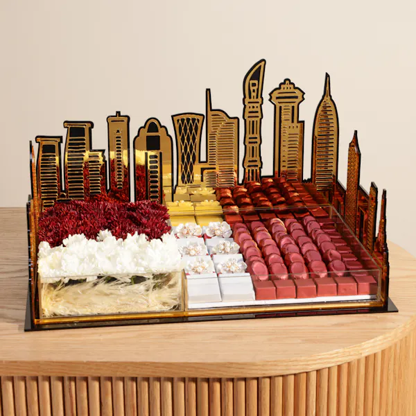 Buy and send Floward Doha Towers Chocolate and Flowers Golden Box gift ...