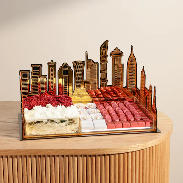 Buy and send Floward Doha Towers Chocolate and Flowers Golden Box gift ...